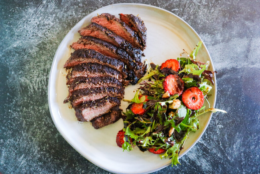 Cocoa Rubbed Steak With Strawberry Chocolate Salad